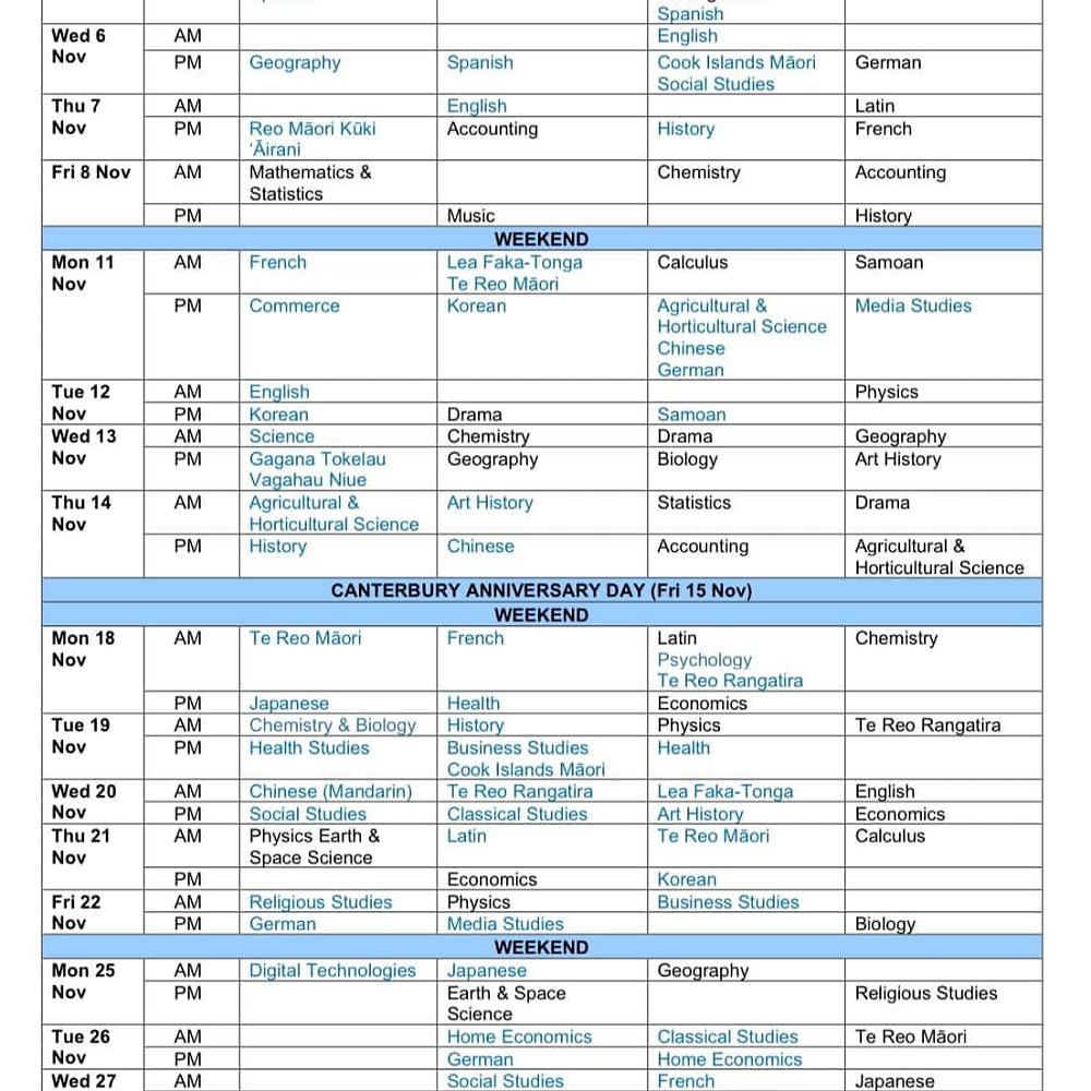 2024 NCEA EXAMINATION TIMETABLE — November Newsletter 2024