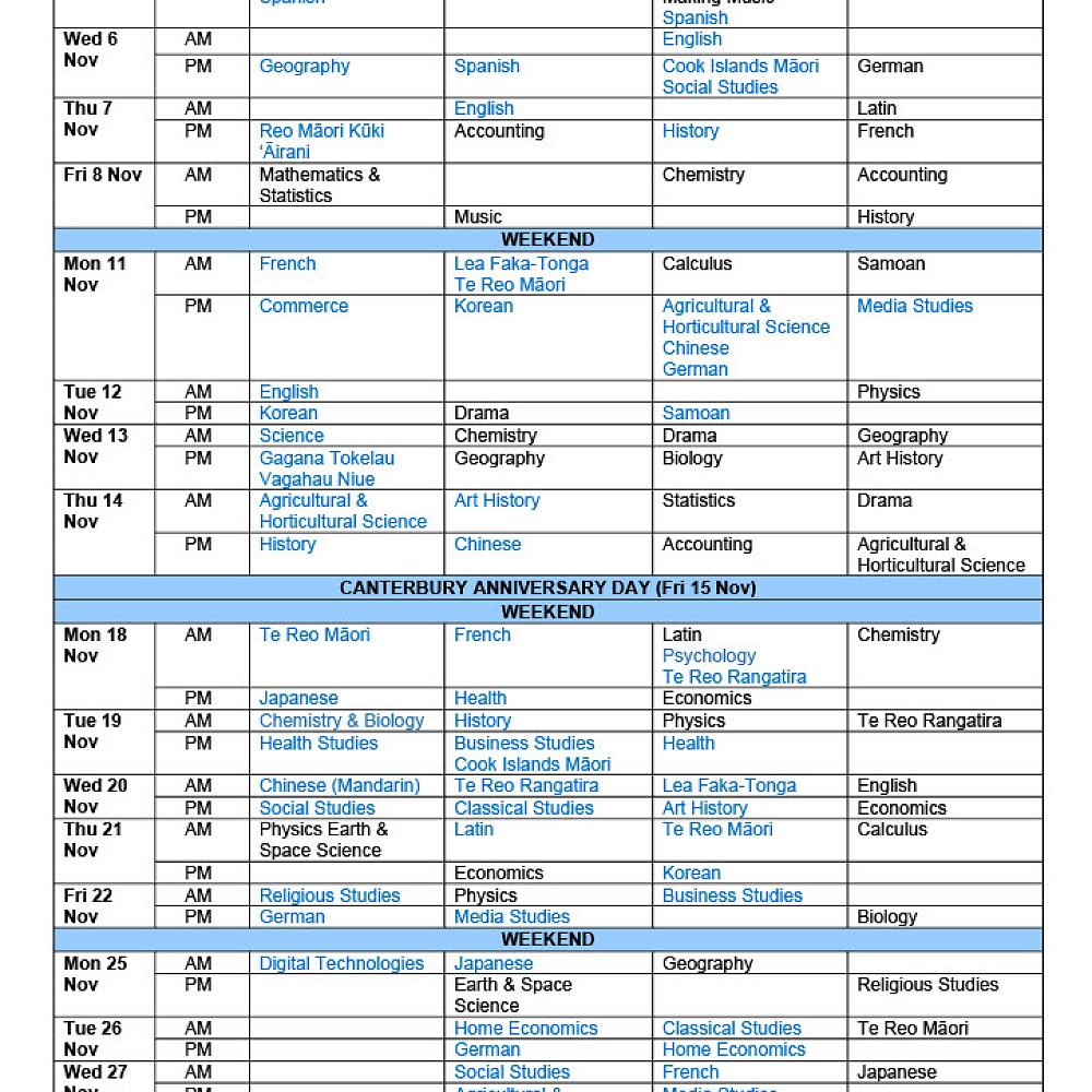 NCEA Exam Timetable 2024 — DHS Dispatch, 18 October 2024