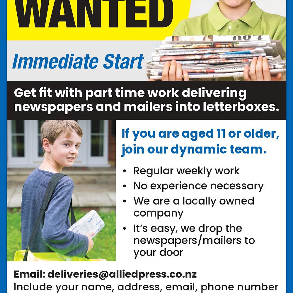 DELIVERERS WANTED — EAST TAIERI SCHOOL NEWSLETTER - 17 FEBRUARY 2025