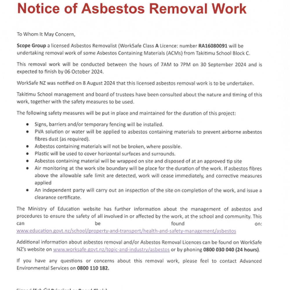 Notice of Asbestos Removal Work