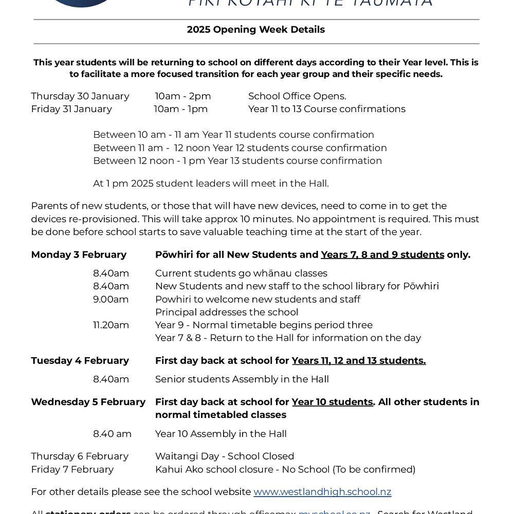 2025 Opening week details