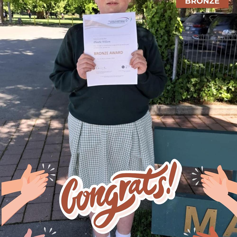 PHOEBE WILSON AWARDED HER BRONZE DUKE OF EDINBURGH AWARD