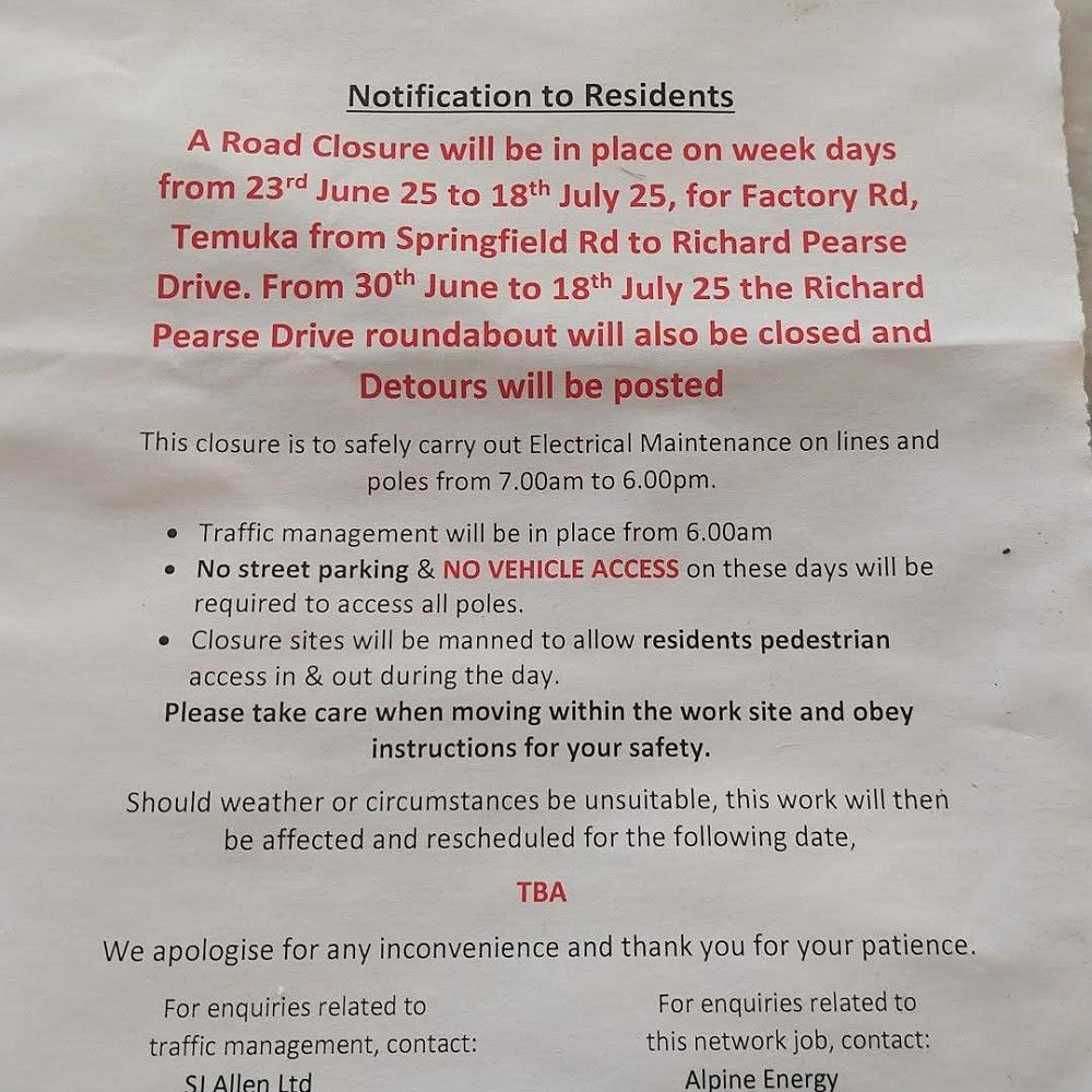 Road Closure to Note