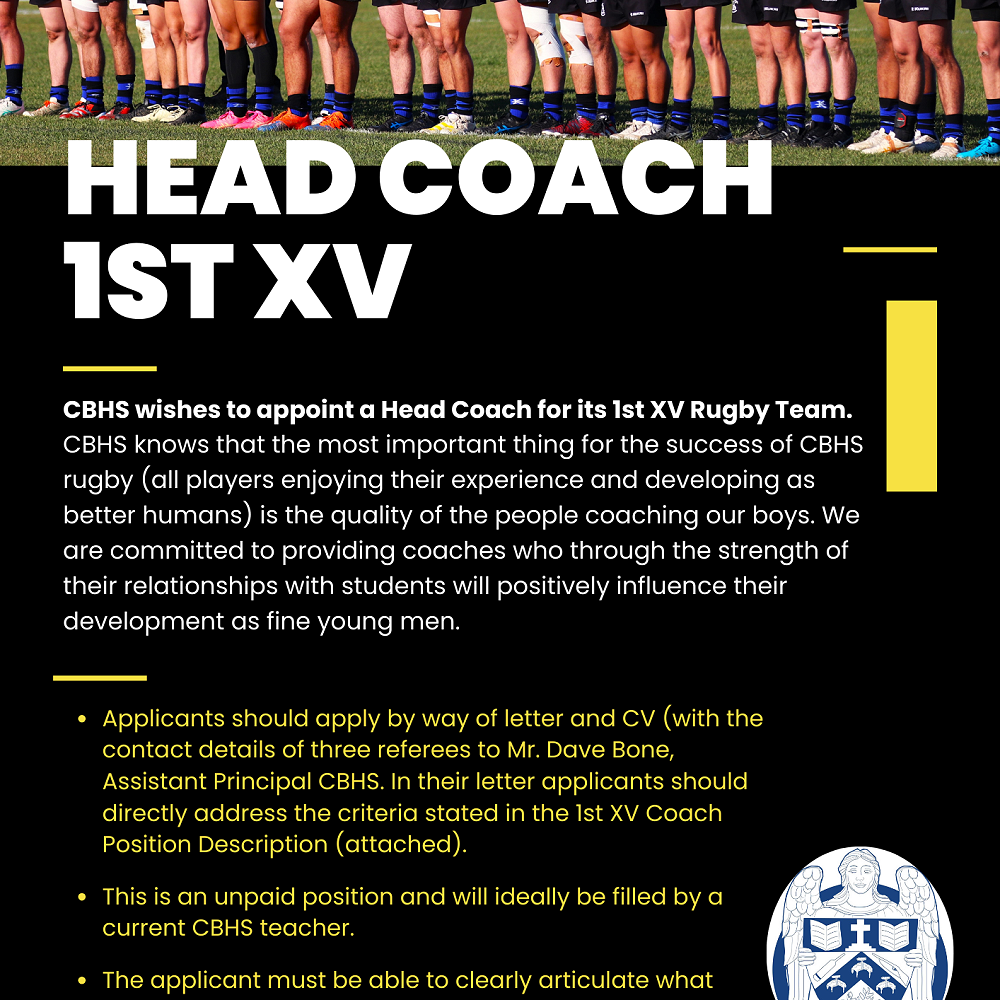 First XV Head Coach — Information Update - Week 6, Term 3