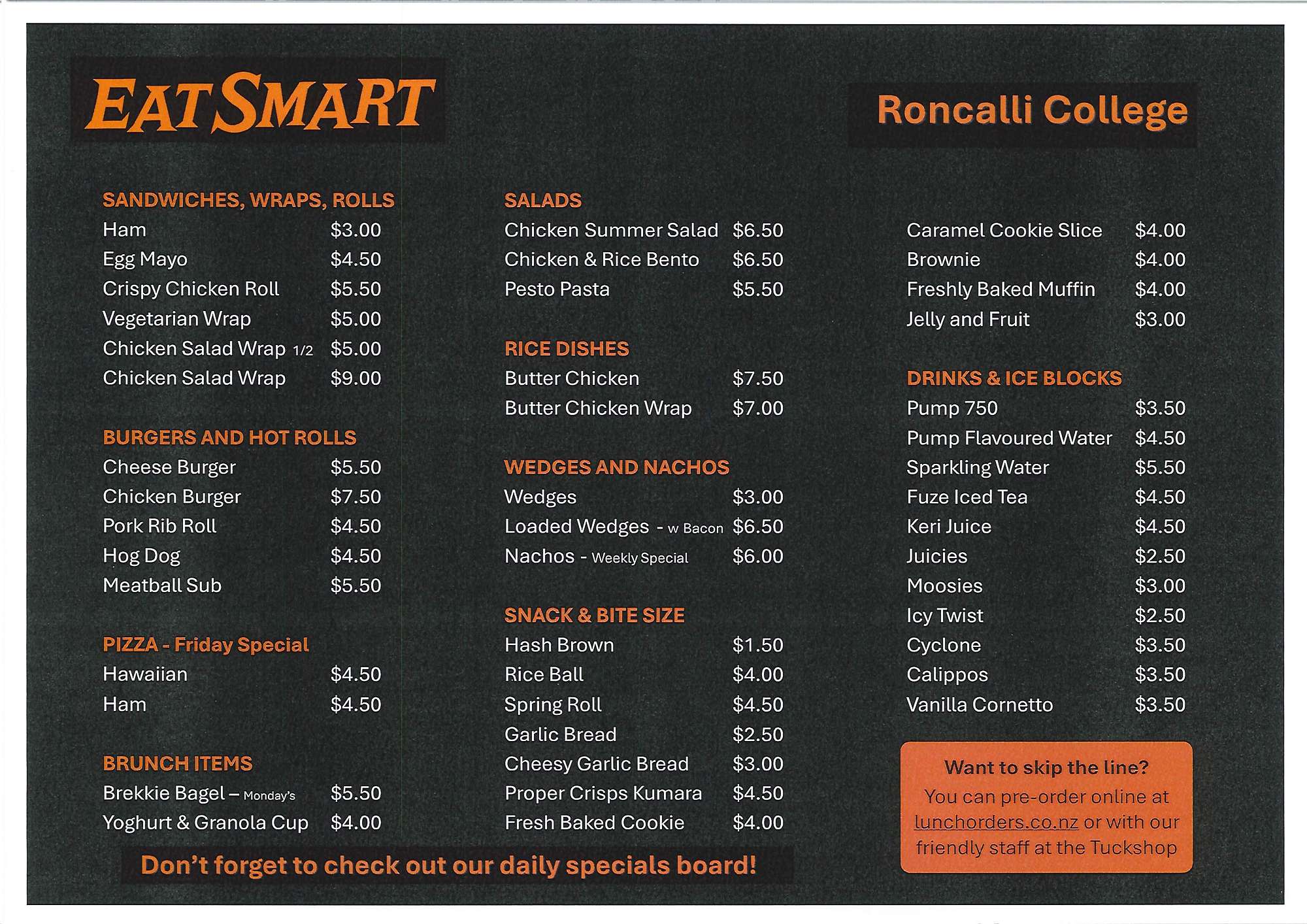 Tuck Shop Menu 2025
