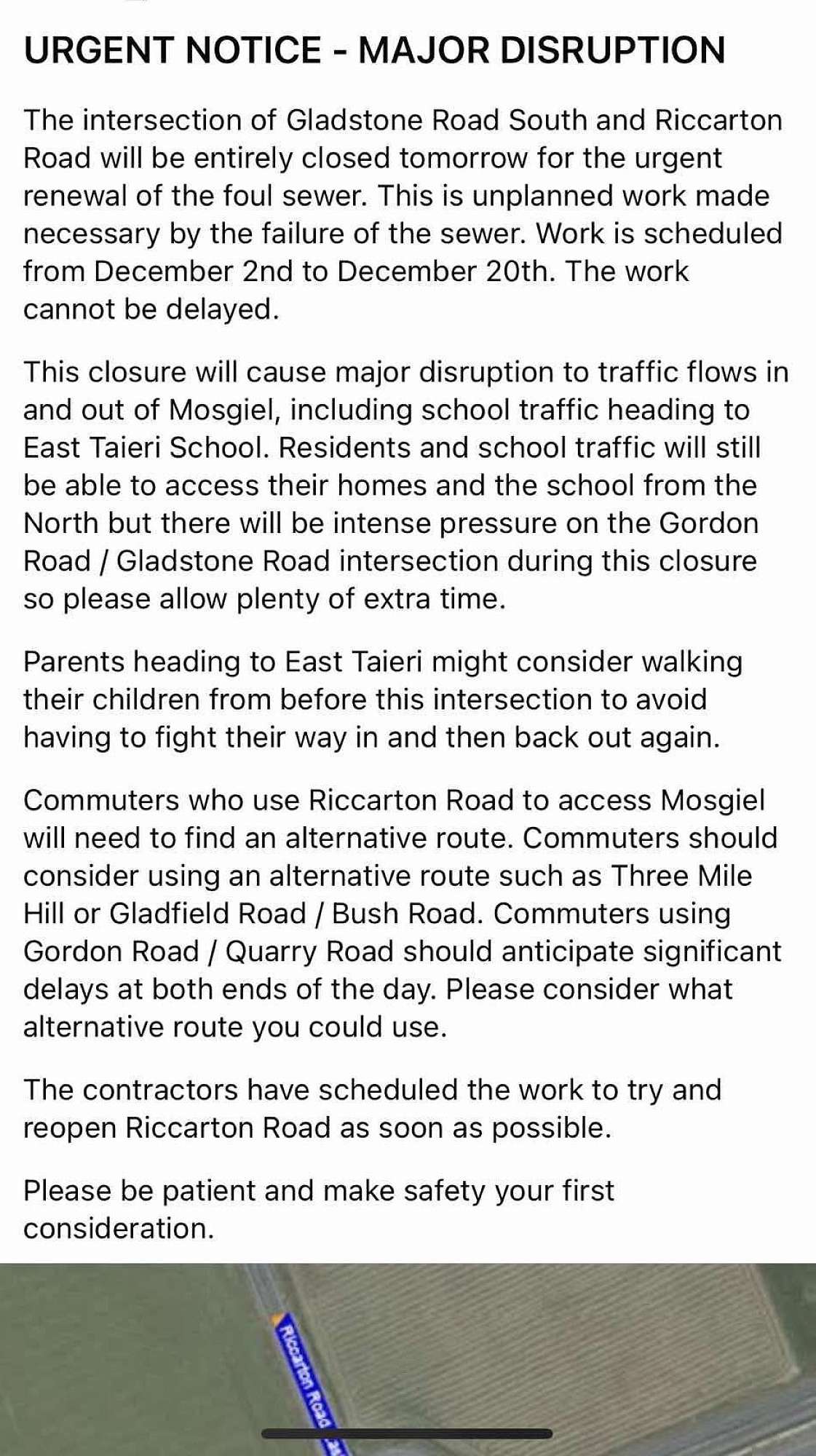 MAJOR DISRUPTION TO TRAFFIC FROM 2 - 20 DECEMBER