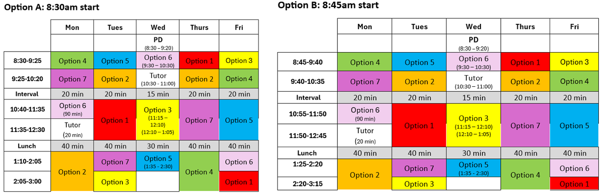 Proposed new timetable for 2025