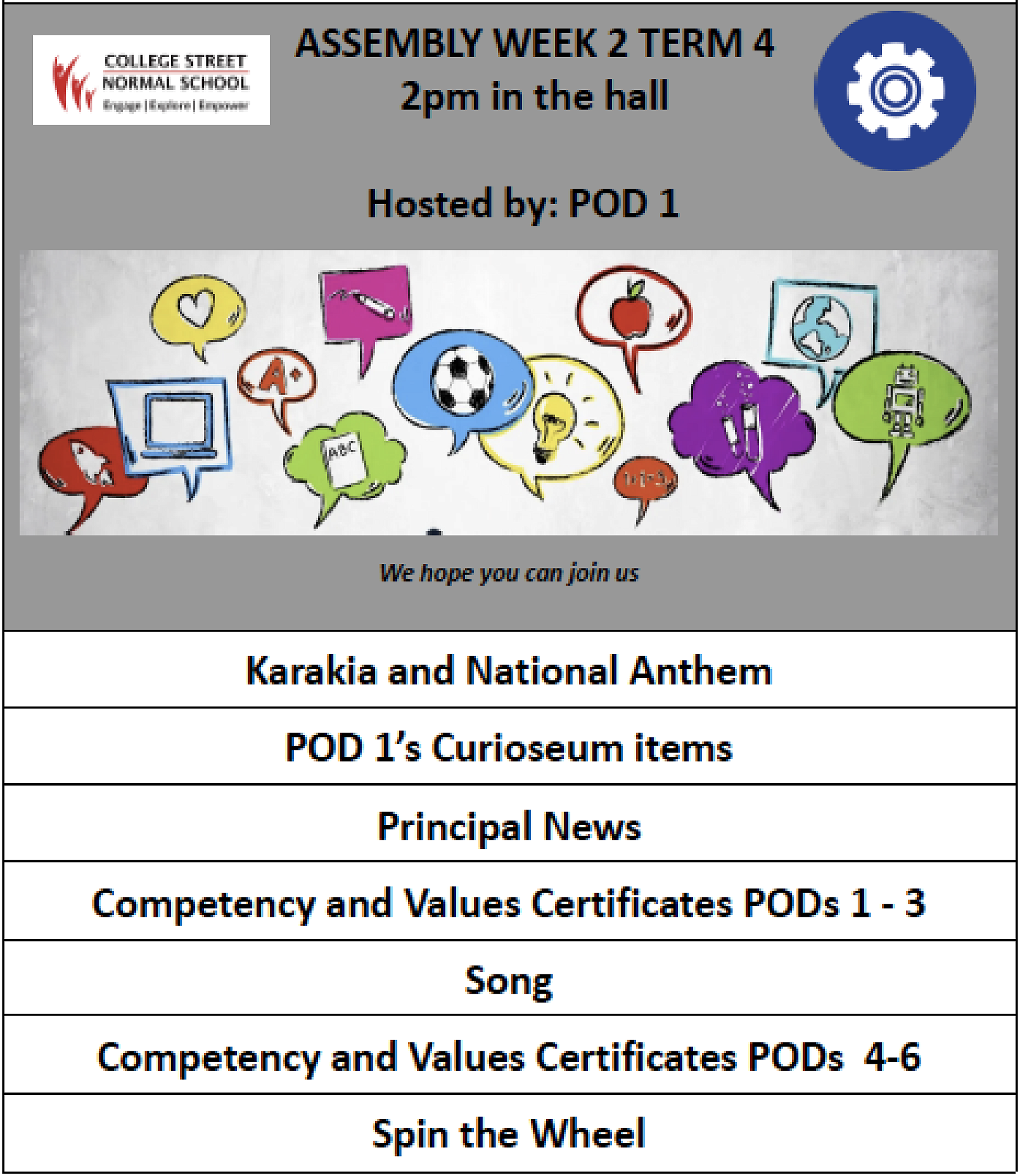 Assembly Agenda — CSNS Newsletter - Week 2, Term 4