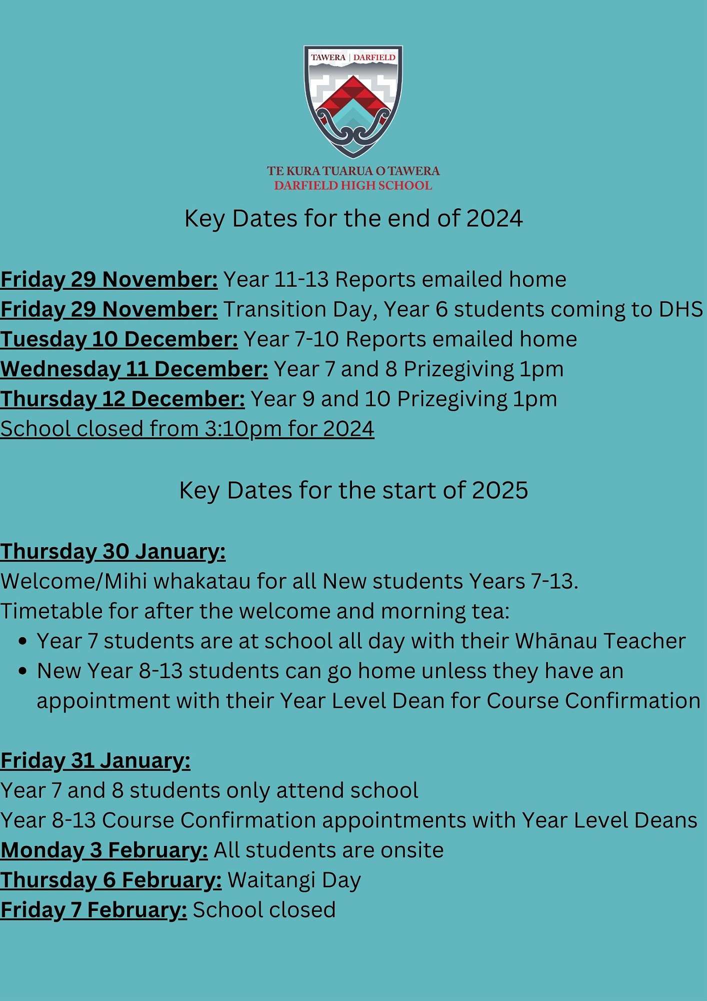 Dates for your Diary