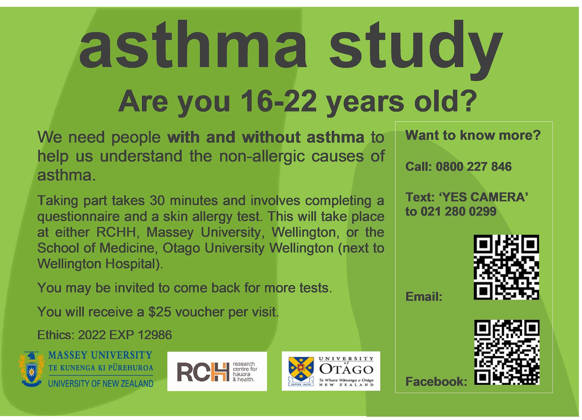 Asthma study, RCHH, Massey University, Wellington