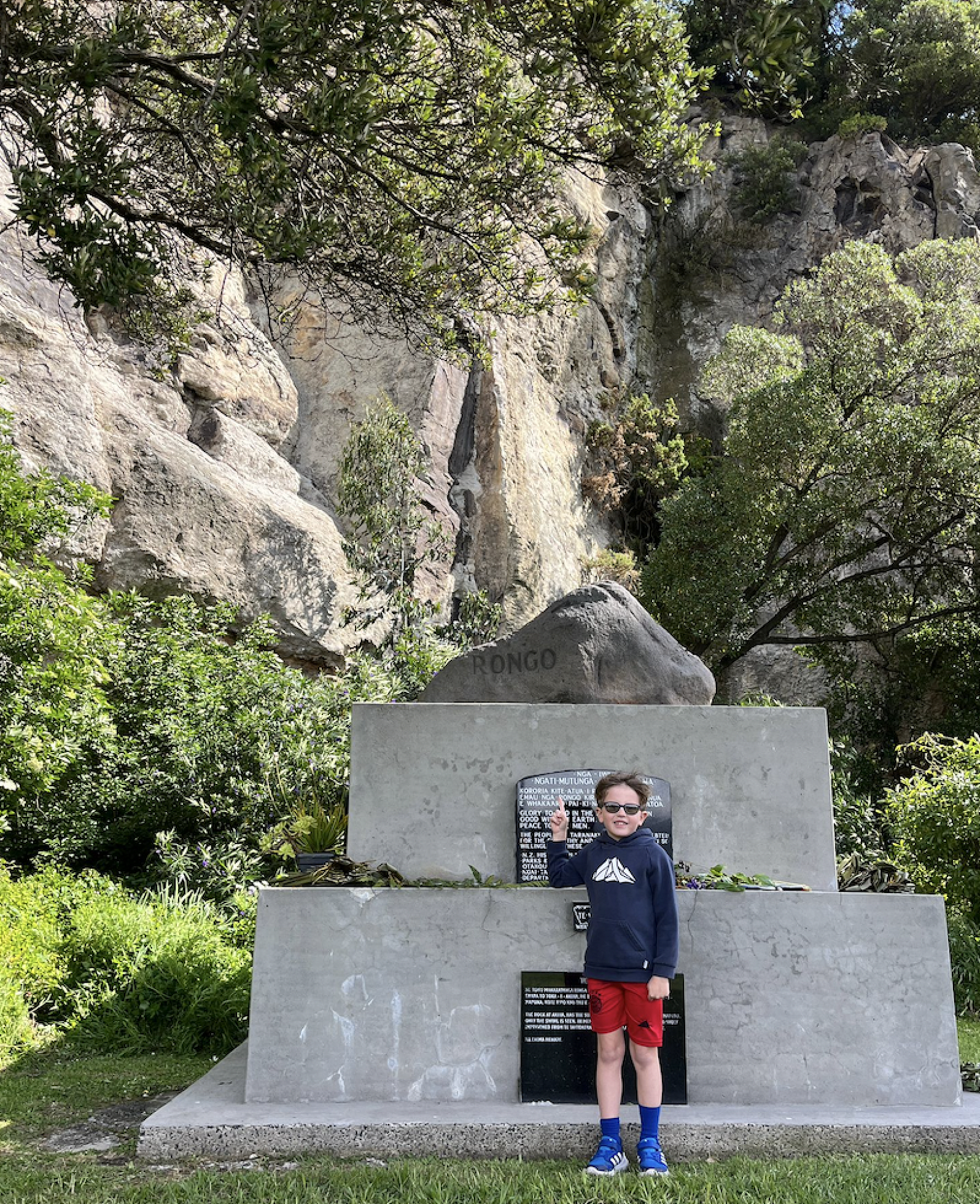 Remembering Parihaka - Jonas at Rongo stone on Portsmouth Drive ...