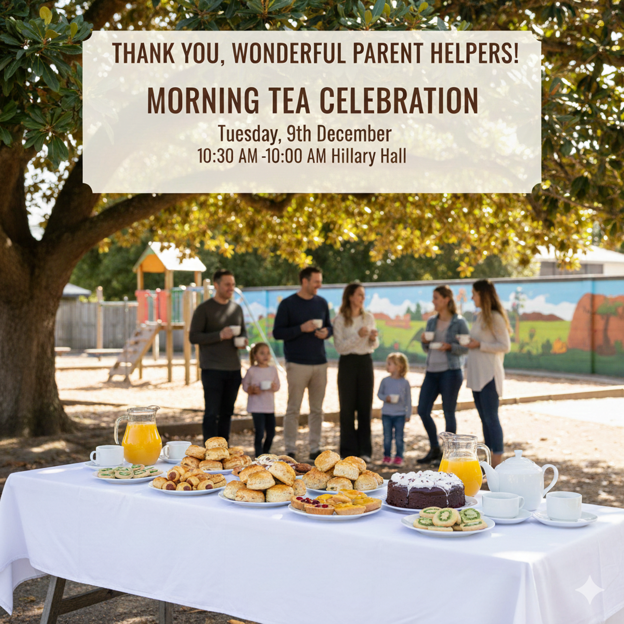 Reminder: Parent Helpers' Morning Tea Tomorrow (Tuesday 9th)