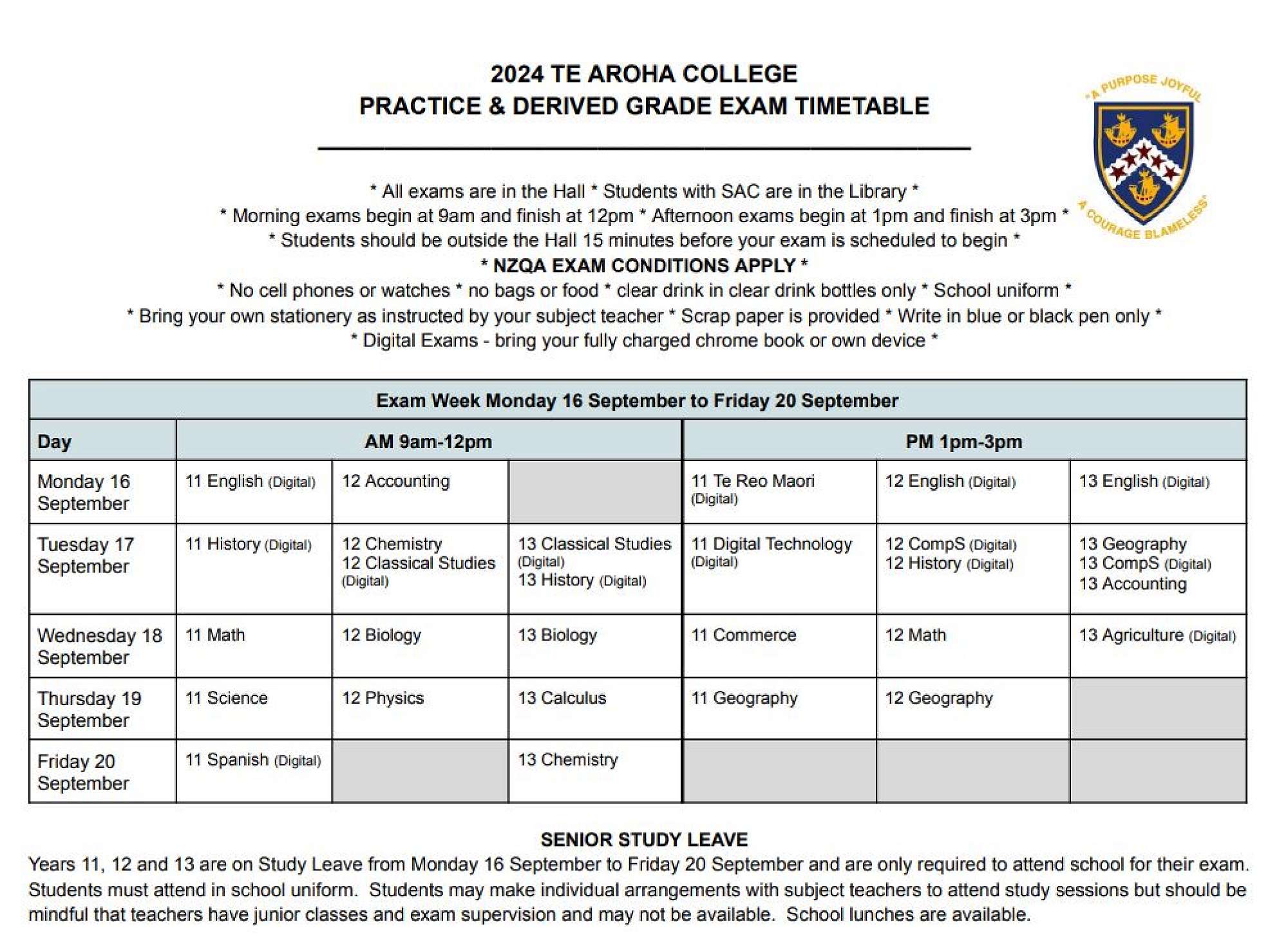 Derived Exams Timetable 2024 and Advice to Senior Students