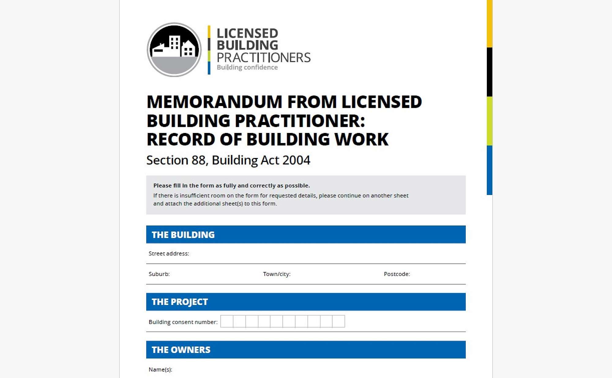 Records of building work responsibilities