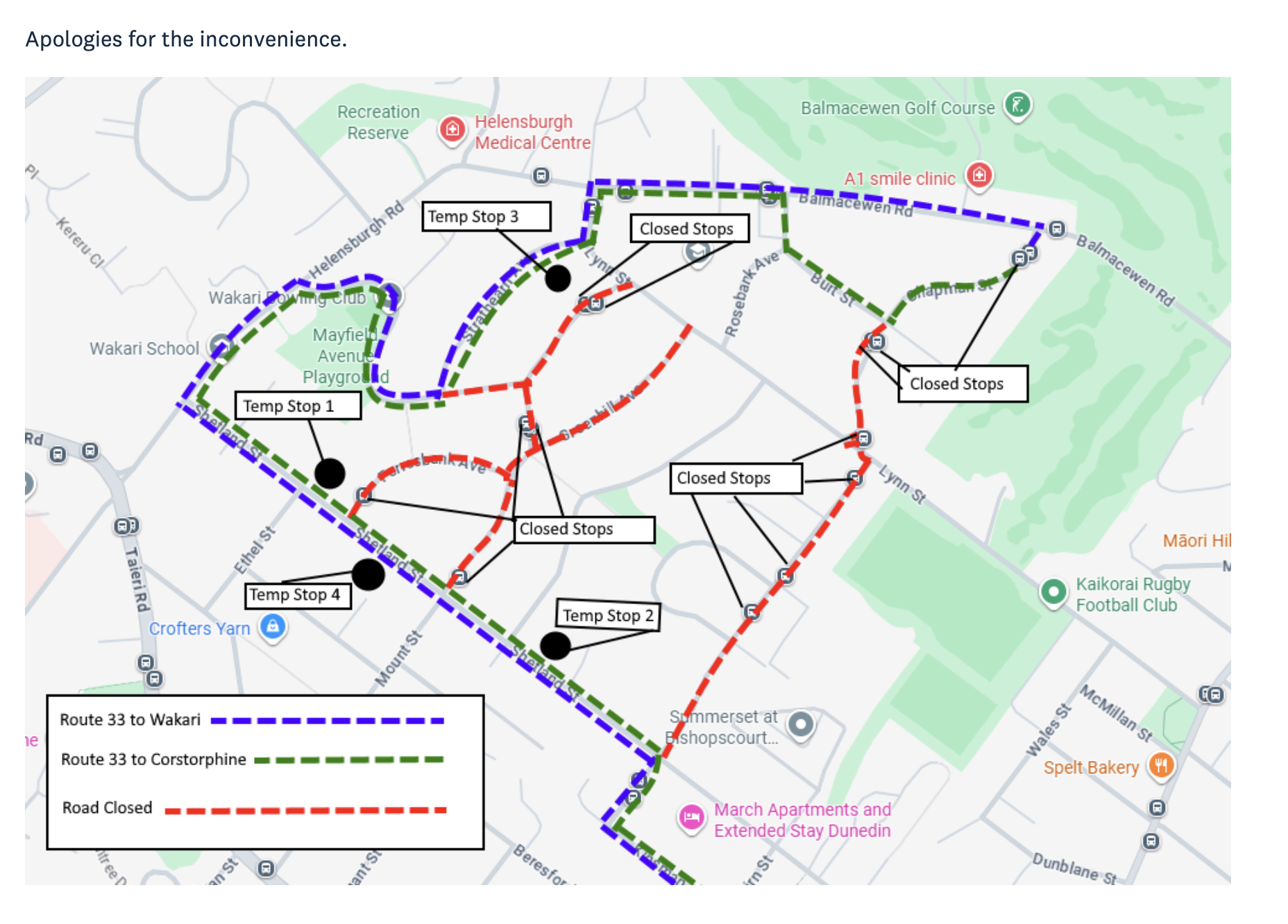 Bus changes due to road closures | Balmacewen Intermediate