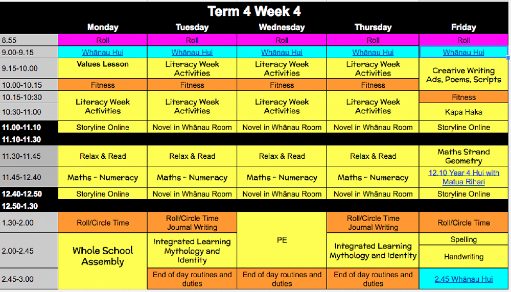 Week 4 Term 4 Timetable