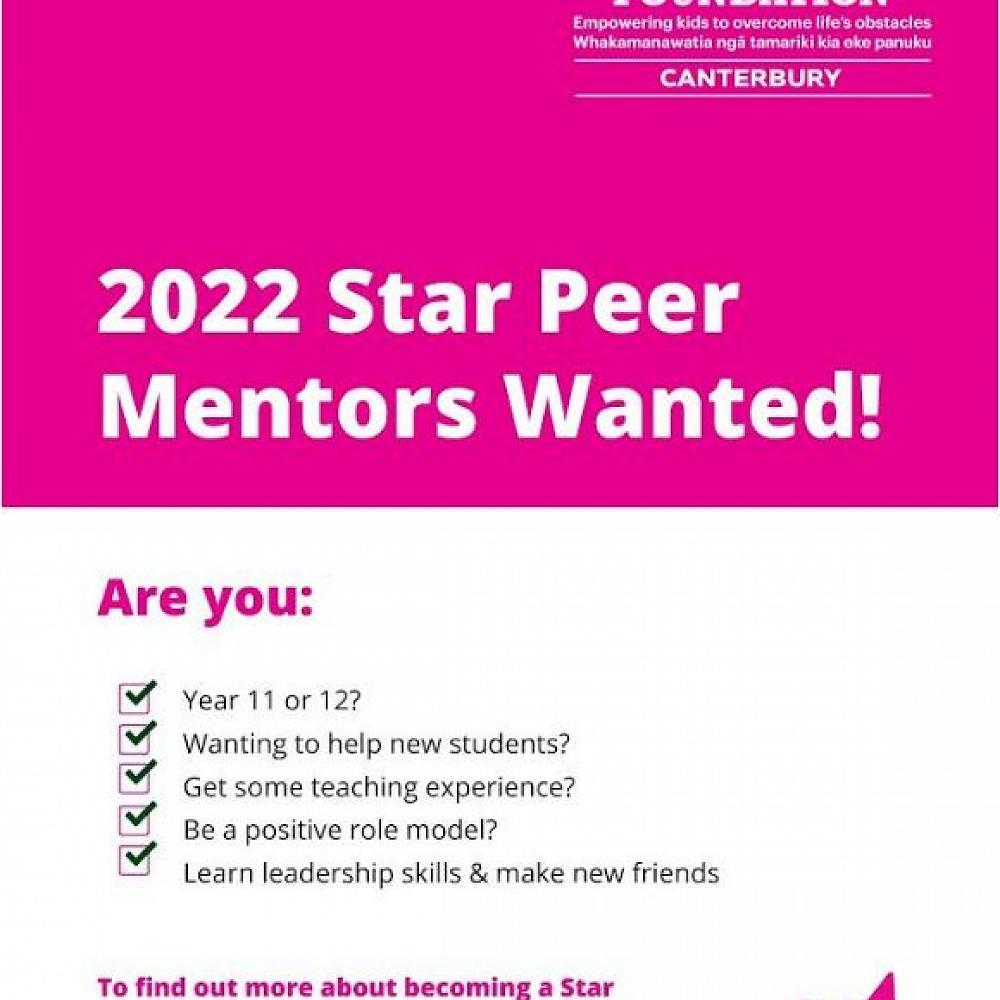 2022 Star Peer Mentors Wanted! — Newsletter - 23 September