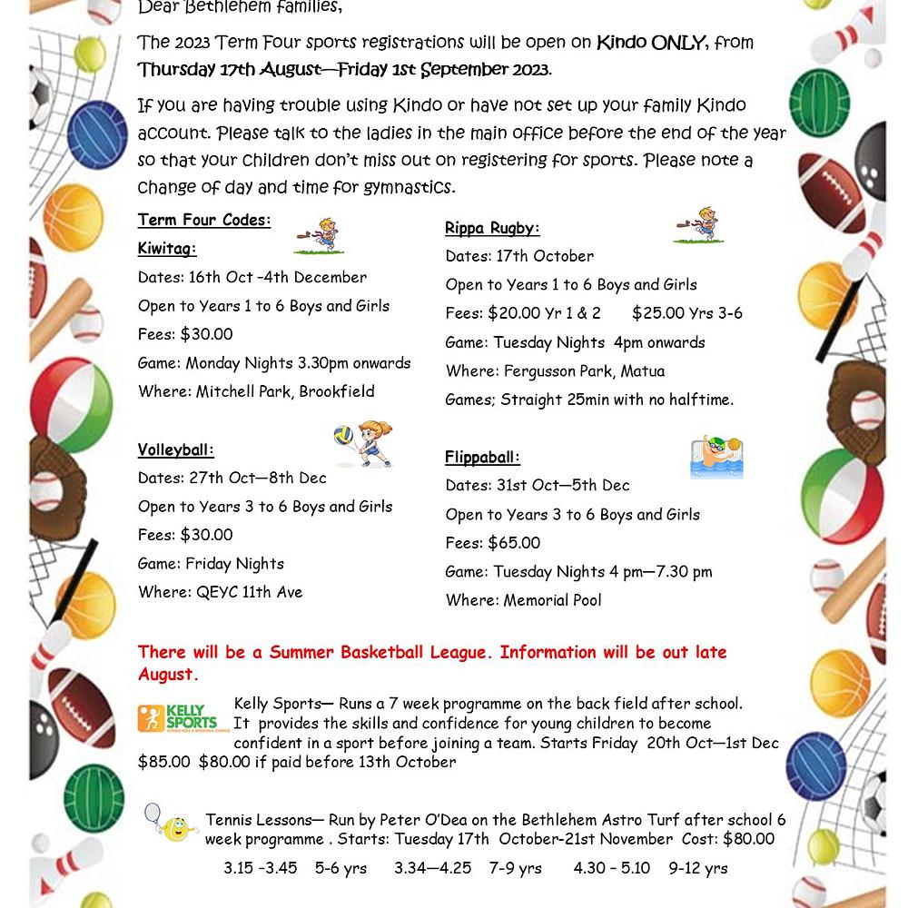 Term Four Summer Sports Teams — Newsletter 25 August 2023