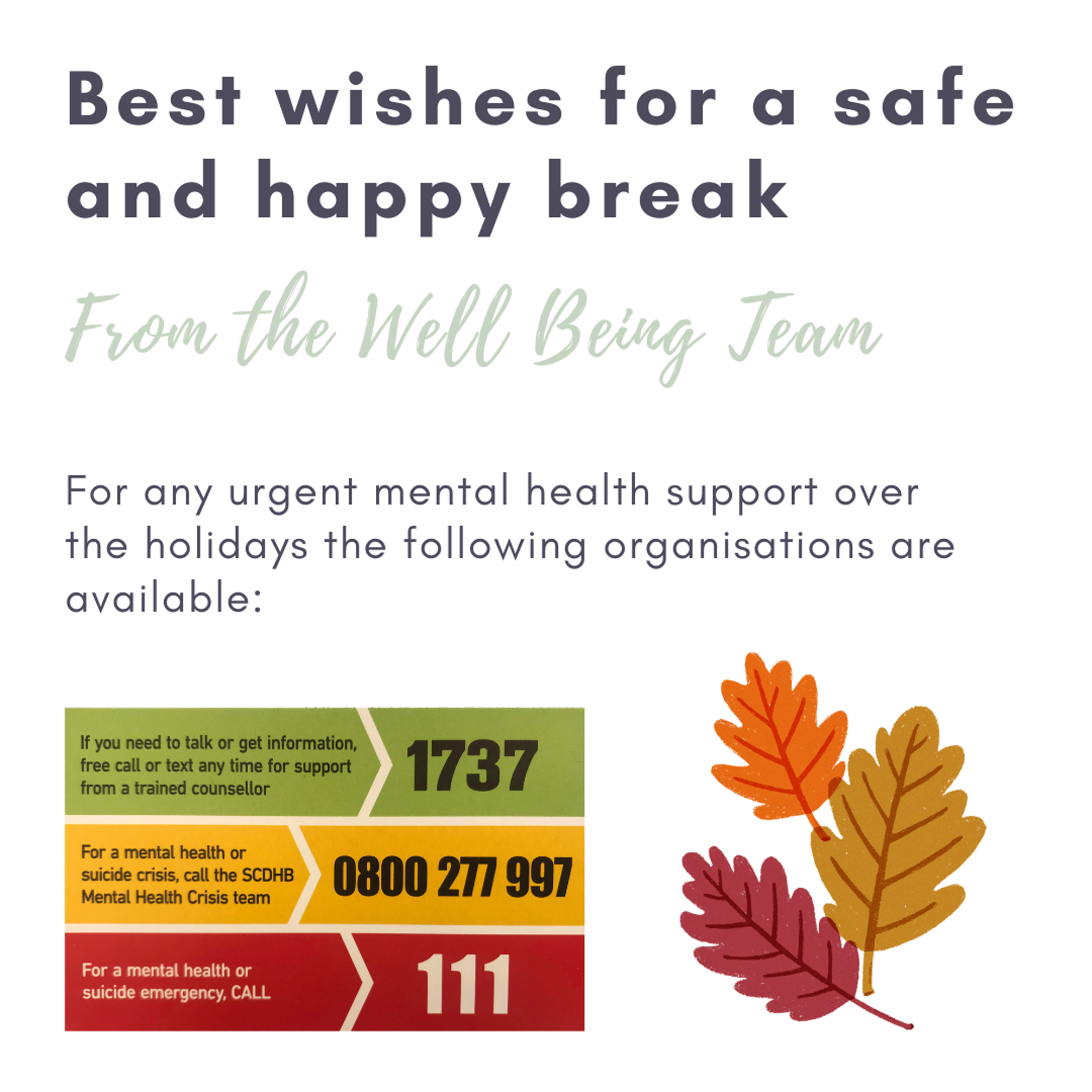 Well-being support over the break.