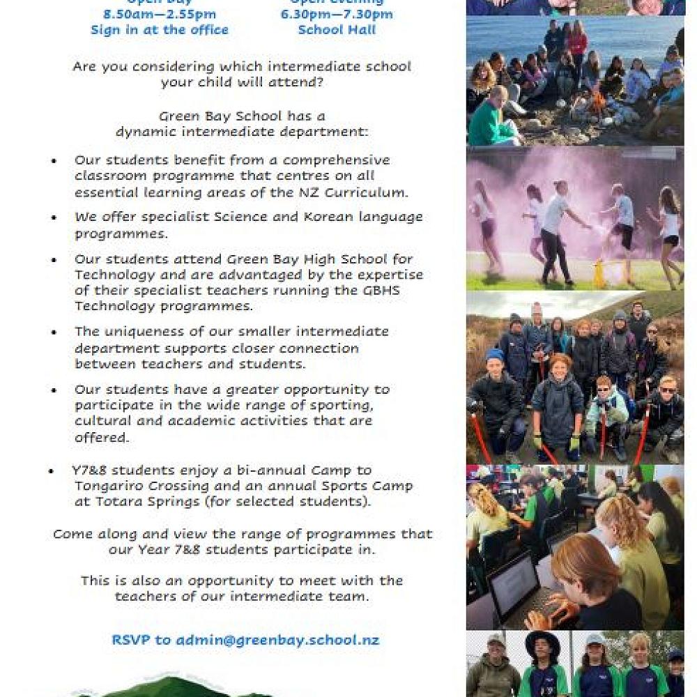 Green Bay Primary & Intermediate School 2023 Intermediate Open Day ...