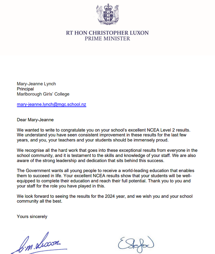 Letter from Rt Hon Christopher Luxon, Prime Minister — MGC Bulletin ...